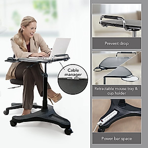 EHO Mobile Laptop Standing Desk Carts on Wheels, Pneumatic, Height Adjustable Rolling Stand, Sit to Stand Computer Cart, Classics XL Workstation for Home, Office, Medical and School Classroom