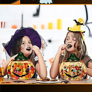 Sliner 6 Pcs 50 oz Halloween Plastic Pumpkin Jar Large Candy Jar with Lid Clear Pumpkin Cookie Dish with Cover Pumpkin Candy Bowl Fall Decorative Storage Vintage Food Snacks Sugar Container