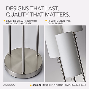 Adesso 4305-22 Trio Floor Lamp, 68.00 x 14.00 x 11.70 inches, Brushed Steel