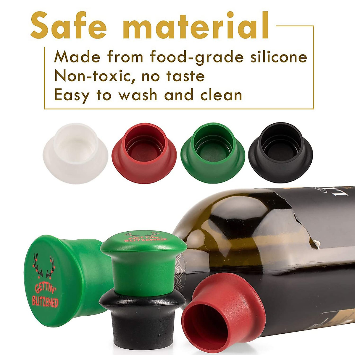Whaline 8 Pack Christmas Wine Bottle Stoppers and Gift Box, Funny Silicone Reusable Caps Bottle Sealers with a Funny Saying for Wine Beer Bottles