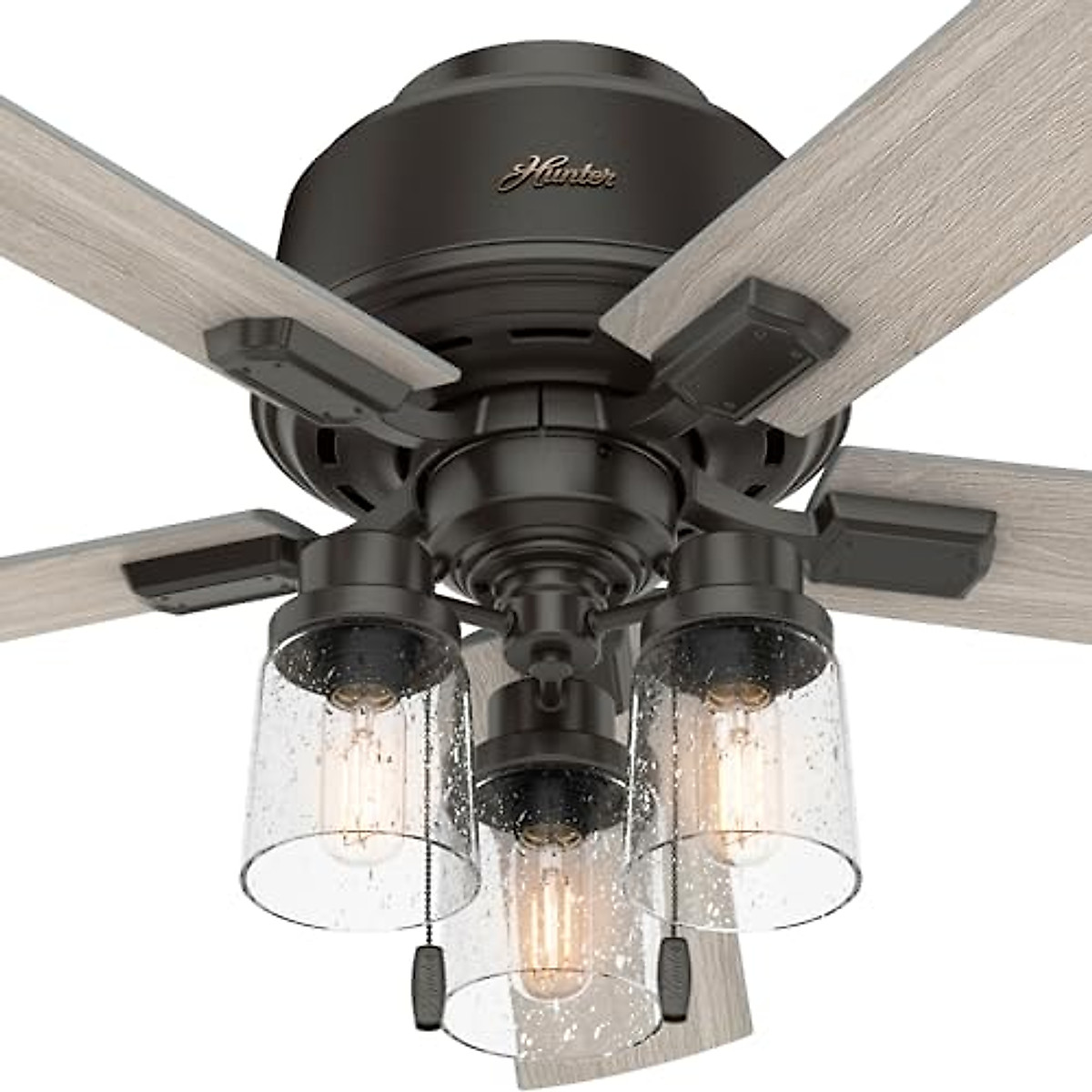 Hunter Hartland Low Profile Indoor Ceiling Fan with LED Lights and Pull Chain, 52", Noble Bronze