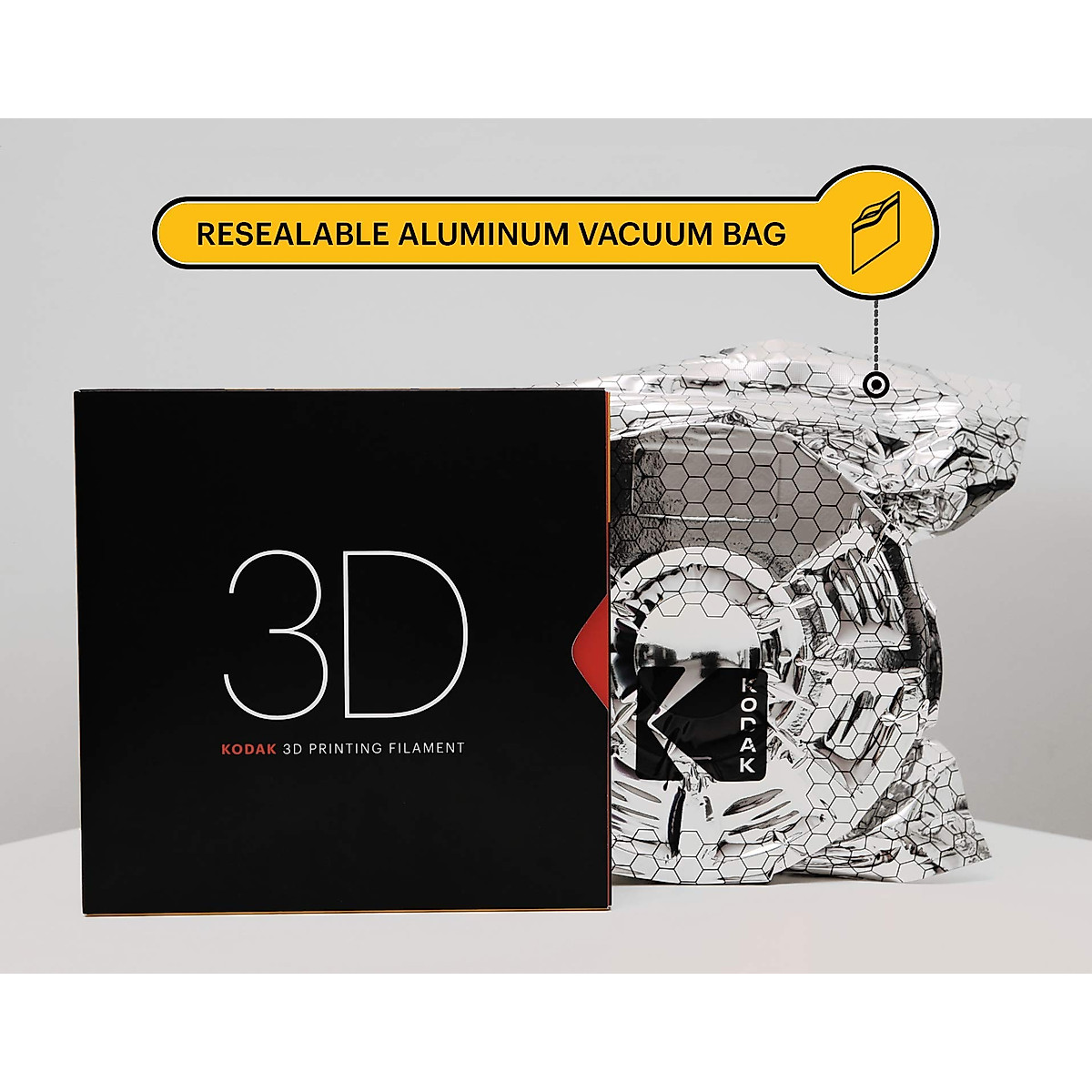 KODAK PLA Plus 3D printer filament WHITE color, +/- 0.03 mm, 750g (1.6lbs) Spool, 1.75 mm. Lowest moisture premium filament in Vacuum Sealed Aluminum Ziploc bag with Silica Gel. Fits Most FDM Printers