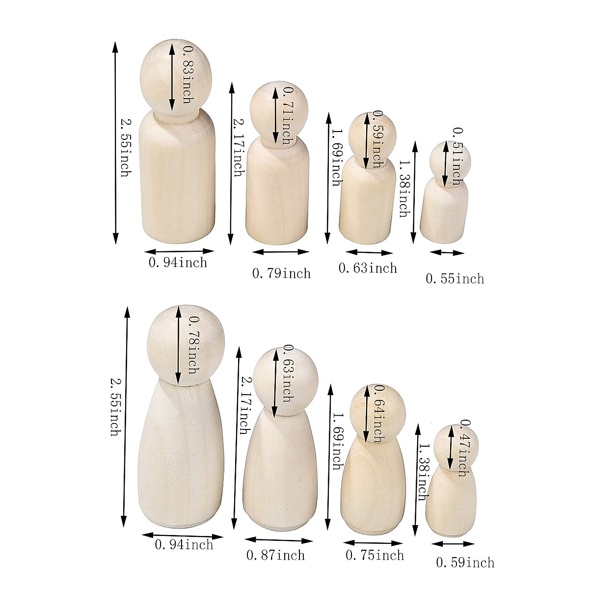 56 PCS Unfinished Natural Wooden Peg Dolls,Little Wooden peg People for Painted or Craft