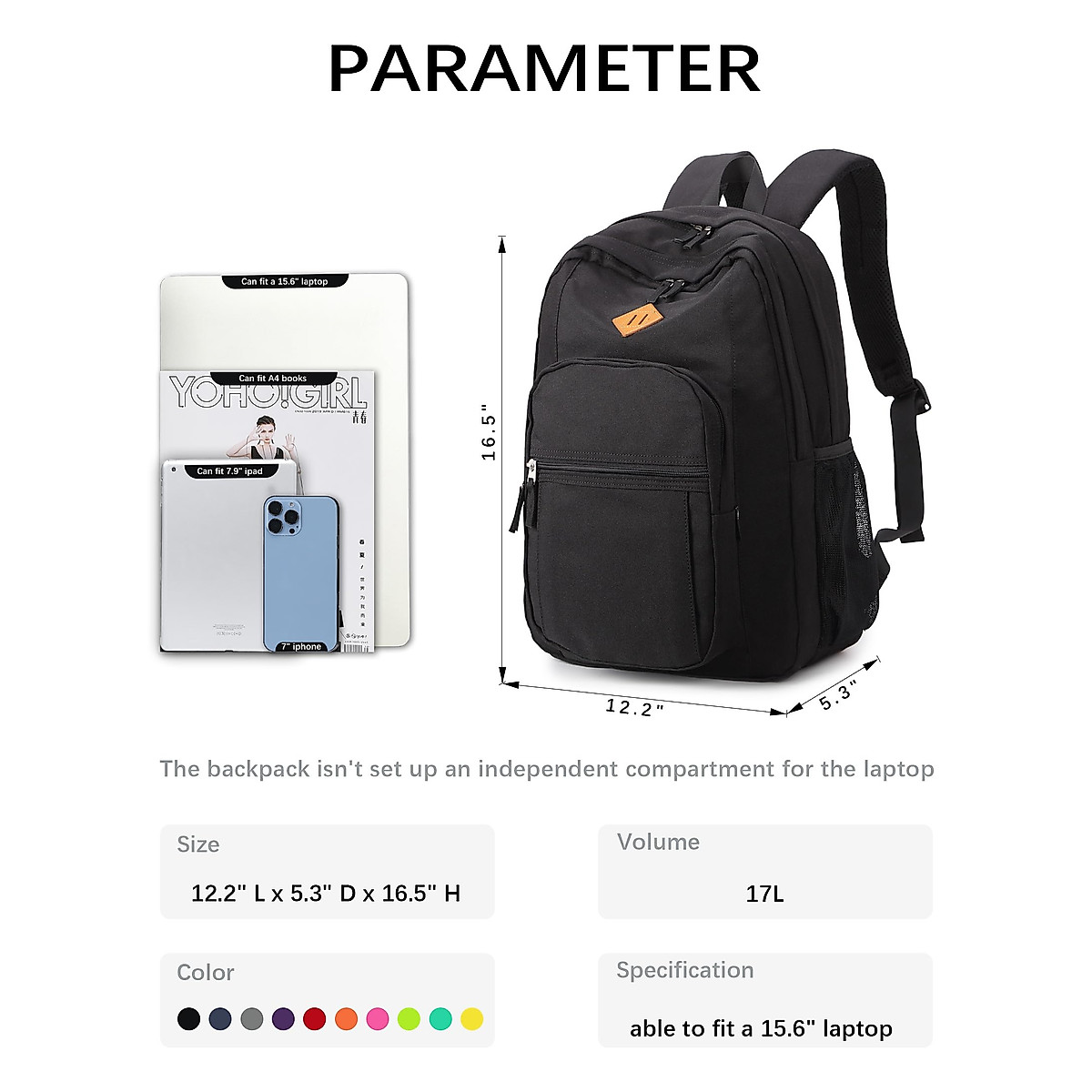 abshoo Classical Basic Womens Travel Backpack For College Men Water Resistant Bookbag (Black)