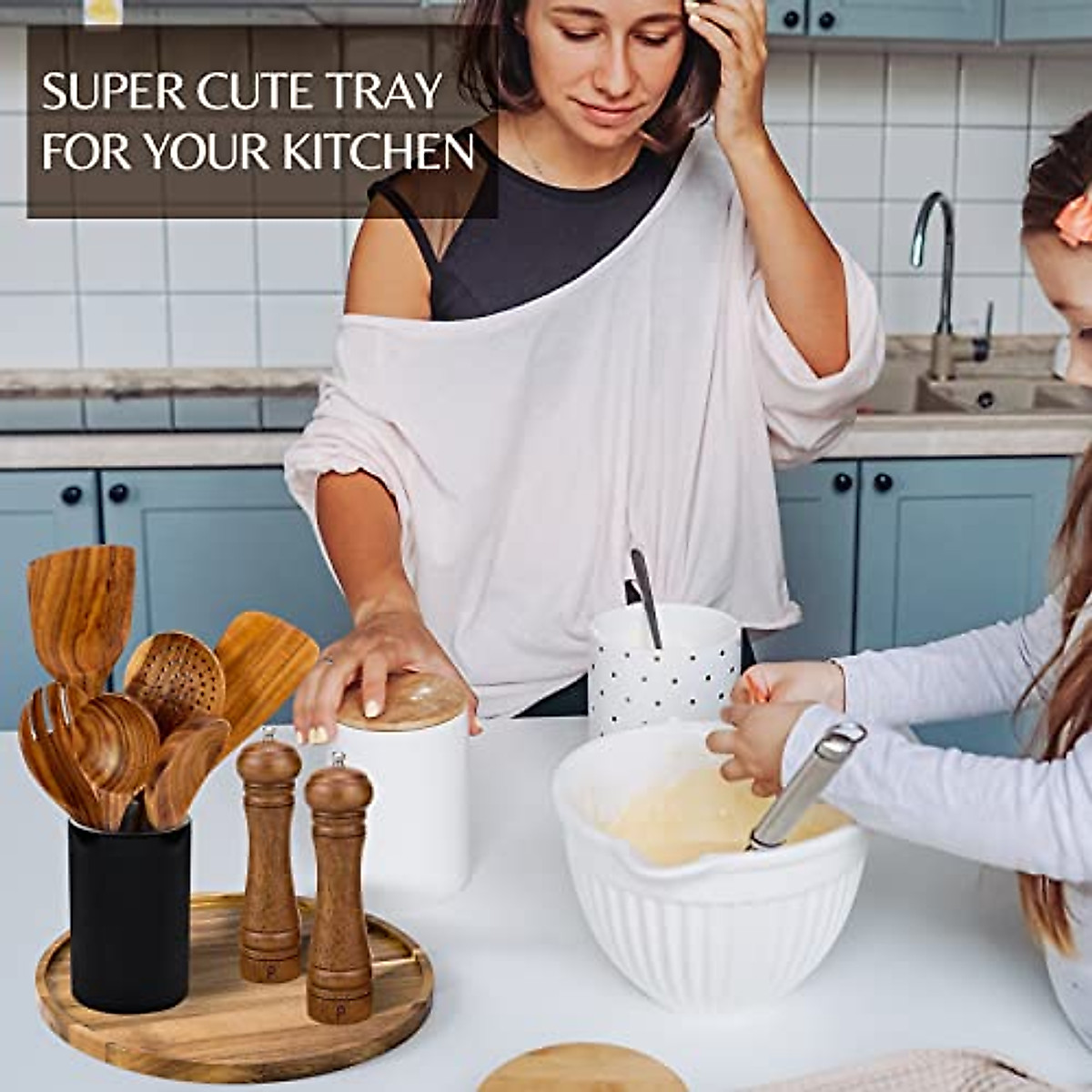 Decorative Round Beautiful Tray for Décor Kitchen Dining Room -Acacia Wood The Perfect Small Candle Tray for Coffee Table and Home Decor