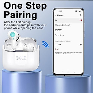 Wireless Earbud, Bluetooth Headphones 5.3 Stereo Bass Earphones 2023 Noise Cancelling Ear Buds 40H Dual Mic Call, Bluetooth Earbud in-Ear USB-C LED Display IP7 Waterproof Sport Headset for Android iOS