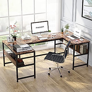 PAKASEPT U- Shaped Desk with Lift Top, Sit to Stand L Shaped Computer Desk, Height Adjustable Standing Desk with Storage Shelves and 3 Desktop for Home Office