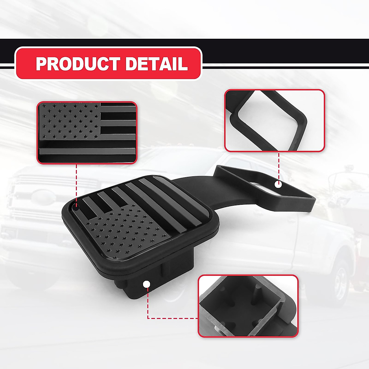Trailer Hitch Cover, Trailer Hook Dust-Proof Plug, Square Mouth Protection Cover, Tow Hitch Covers Plug Insert Receiver Tube Cover Cap Fit for 2 Inch Hitch Receivers (Black)