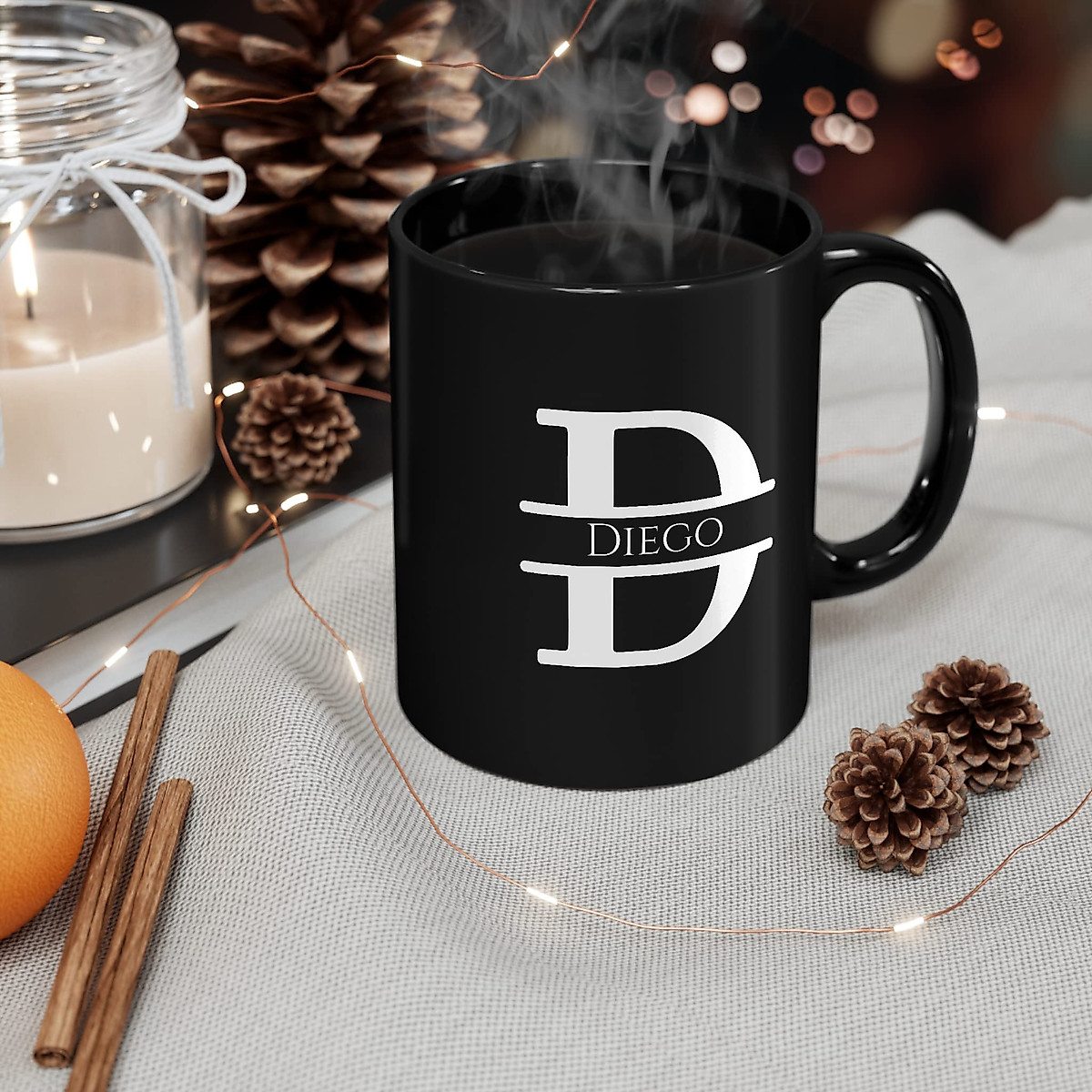 Personalized Monogram Coffee Mug, Initial Letter D Customized for Women Men Girls Boys Dads Moms Friends, Taza de Café Personalizada Con Monograma, Letra Inicial - Black Mug Letter D 11oz