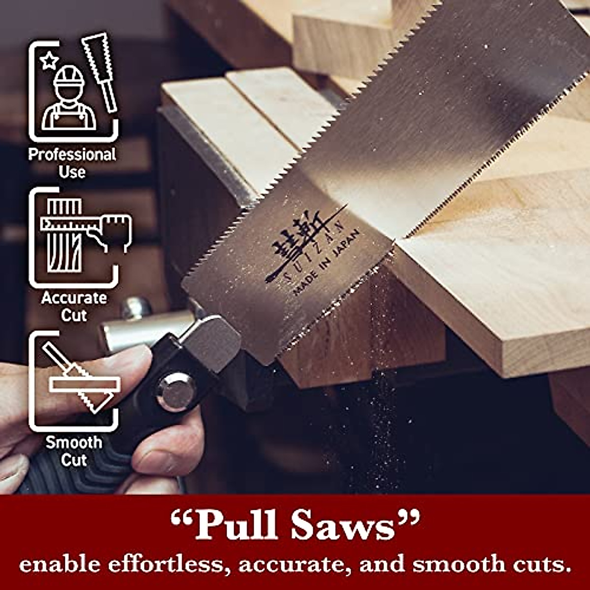 SUIZAN Japanese Pull Saw Hand Saw 7 Inch Ryoba Double Edge for Woodworking Tools Gifts