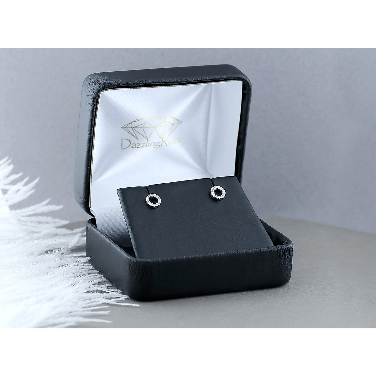 Dazzlingrock Collection Round White Diamond Hollow Circle Shape Stud Earrings for Women (0.10 ctw, Color I-J, Clarity I2-I3) in 10K White Gold in Screw Back