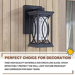 Dusk to Dawn Outdoor Wall Lanterns Small Modern Exterior Light Fixture Aluminum with Crack-Like Glass, UL and IP65 Waterproof Wall Sconce Outdoor Wall Light for Porch, Garage, Front Door, Black