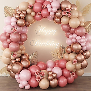 Pink Balloon Garland Arch Kit, 120Pcs Sakura Pink Beige Metallic Rose Gold Latex Balloons for Girls Baby Shower Wedding Birthday Graduation Anniversary Bachelorette Party Decorations