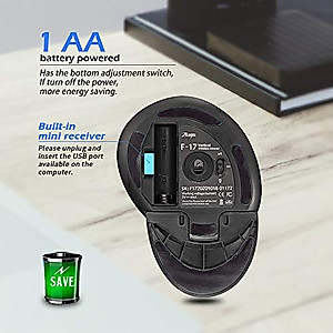 zelotes Wireless Vertical Mouse,2021 Ergonomic Design USB LED Optical Mouse with 6 Buttons and 3 Adjustable Sensitivity 1000/1600/2400 DPI for Computer,Black