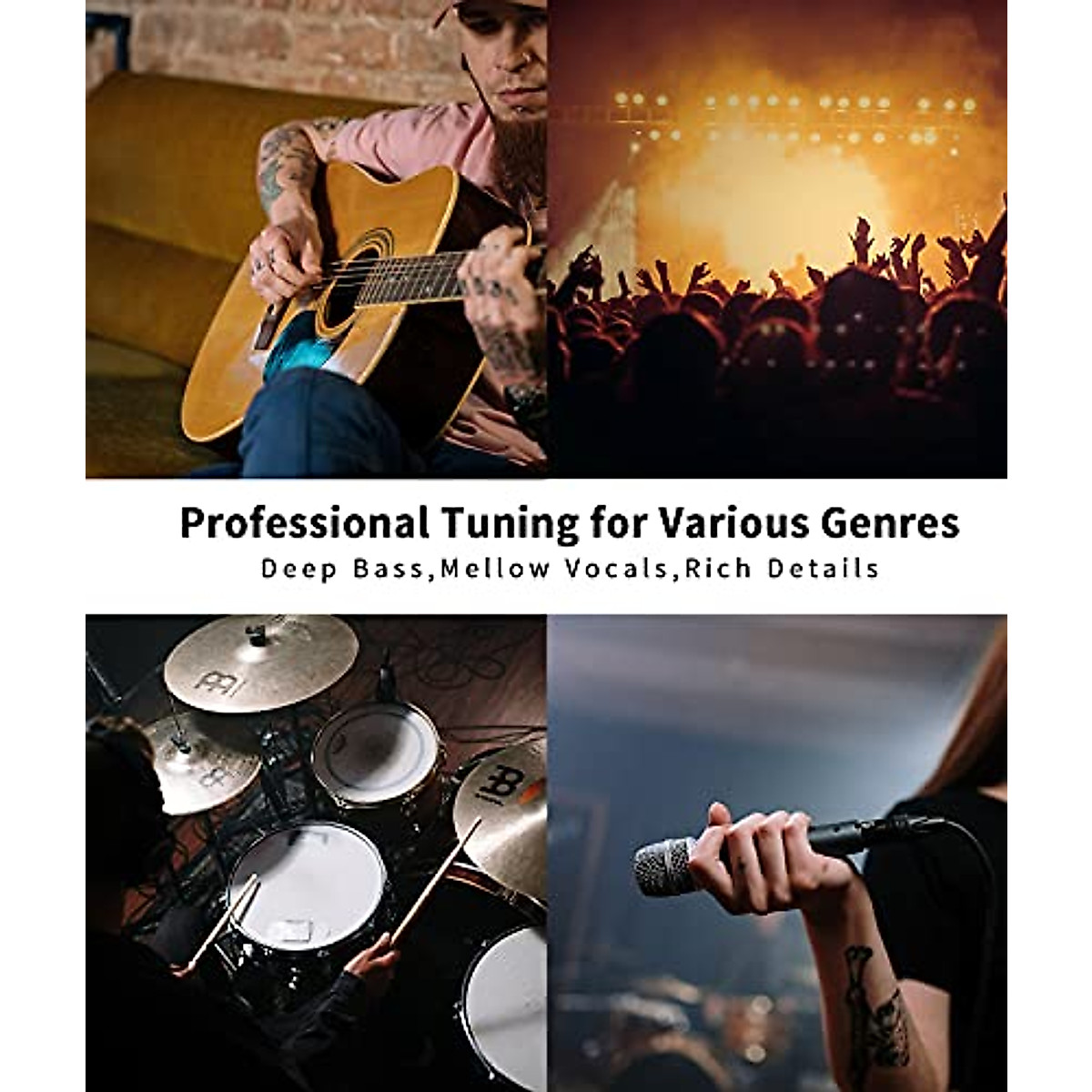 Kinboofi CCZ Melody in Ear Monitors, Dynamic Hybrid Dual Driver in Ear Headphones 1BA+1DD HiFi Wired Headphones Musicians IEM Upgrade Deep Bass Suitable for Audiophile Musician(No MIC, Black)