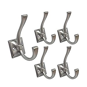 QCAA Coat and Hat Hook, Zinc Die Cast, Nickel, 5 Pack, Made in Taiwan