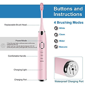 WOSUK Electric Sonic Toothbrush Powerful Sonic Cleaning Toothbrush with Timer 4 Modes Dentists Recommend Sonic Rechargeable Toothbrush for Adults, 2 Hr Charge Last 30 Days, 4 Brush Heads