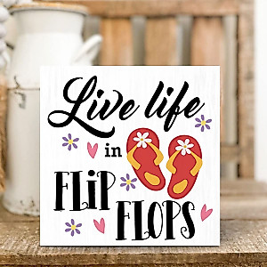 Wooden Box Sign Desk Decor for Table Shelf House Living Room Bedroom Bar Summer Outdoor Wall Decoration Rustic Farmhouse Style Funny Beach Sign Summer Vacation Beach Decor Beach Gifts