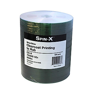 100 Spin-X 52x CD-R 80min 700MB Clear Coat Hub Top