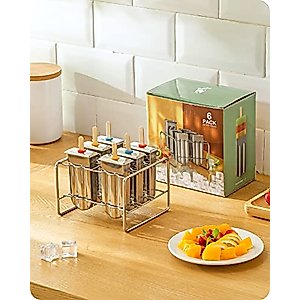 Baffect Metal Popsicle Moulds, Set of 6 Round Head Stainless Steel Ice Lolly Molds with Holder, Fast Freezing Ice Cream Makers with Lollipop Sticks and Bags