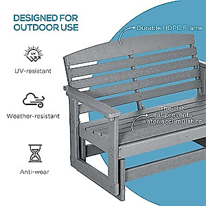 Outsunny 2-Person Outdoor Glider Bench Patio Double Swing Rocking Chair Loveseat w/Slatted HDPE Frame for Backyard Garden Porch, Light Gray