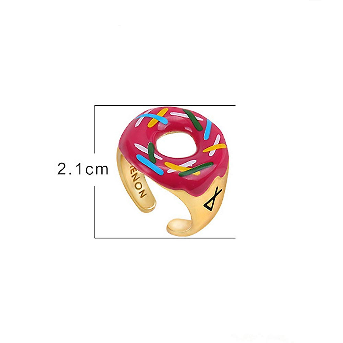 XUN Zhe Cute Food Imitate Donut Open Rings Colorful Cartoon Sweet Donut Cookie Adjustable Rings Jewelry for Women Best Friends (Red/Gold)