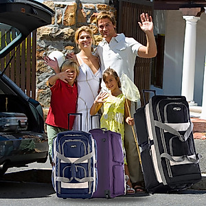 Olympia 8 Pocket Large Rolling Duffle Bag, Garment Duffle Bag, Checked Luggage on Wheels with 26 Inch Push Button Retractable Handle, Dark Lavender