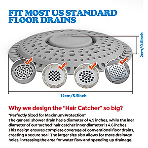 zaa Shower Drain Hair Catcher, Premium Silicone Drain Protector & Shower Drain Cover for Regular Drains of Shower Room, Bathroom, Gray