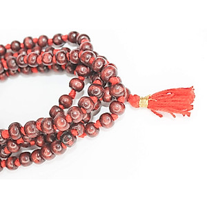 IS4A 8mm Red (Rosewood) Wood Japa Mala Beads Necklace Beads 108 + 1 Hand Knotted Meditation Prayer
