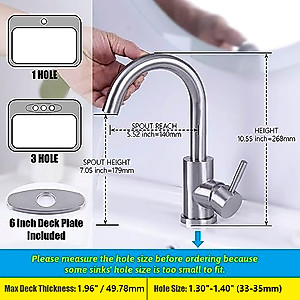 Bar Sink Faucet, Single Hole Bathroom Sink Faucet, 360° Swivel Spout for Kitchen Small RV Campers Mini Restroom Utility Outdoor Faucet for Farmhouse Vanity Lavatory, with 6" Deck Plate -Brushed Nickel