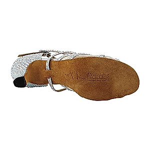 Very Fine Dance Shoes Ladies Latin, Salsa, Rhythm Ballroom Dance Shoes Crystal Collection 5008Bling 2.5 inch Low Heel & Shoe Bag (Random Color) (White Glitter Satin & Mesh, Size 6.5)