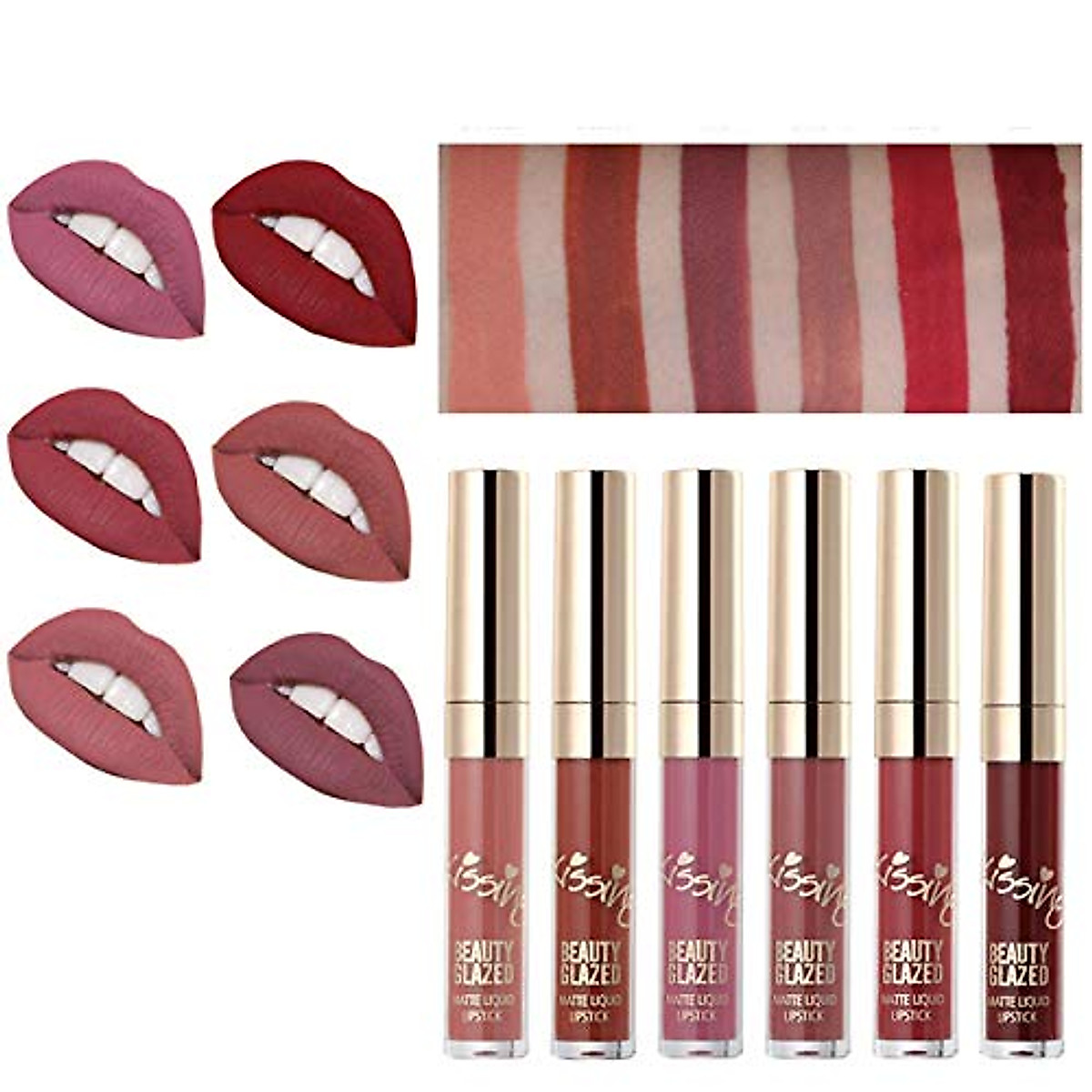 NICEFACE 6Pcs Matte Liquid Lipstick Set, Long-Lasting, Highly Pigmented with Moisturizing Lip Gloss, Waterproof & Fade-Resistant for Beautiful Lip Color Makeup