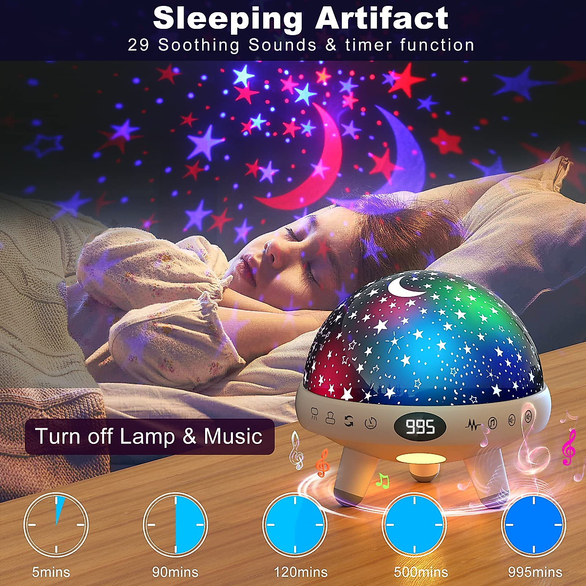 YACHANCE Baby Night Light Star Projector for Kids,Kids Sound Machine with Night Lights for Kids Room,29 Soothing Sound White Noise Machine for Baby Sleeping Soother,Nursery Lamp for Kids Bedroom Decor