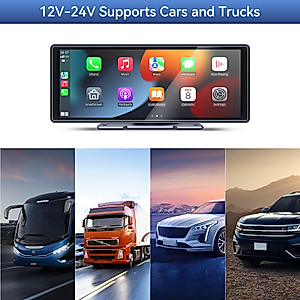 10.3 Inch Portable Carplay Screen for Car with Wireless Carplay and Android Auto,IPS Touch Screen Portable Car Stereo with Bluetooth, Mirror Link, GPS Navigation