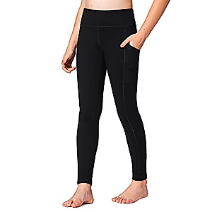Stelle Girls Athletic Active Dance Tight Legging Pants with Pockets for Running Yoga Workout (Black (2 Side Pocket), 8-9 Years)