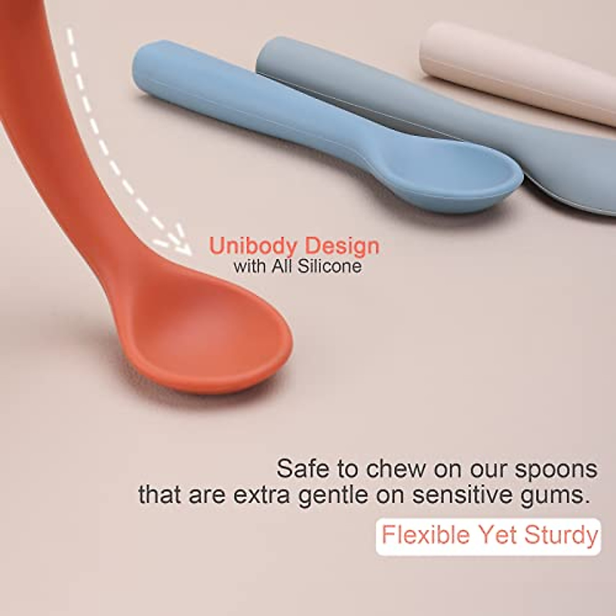 Silicone Toddler Spoon for 1 Year+, Soft Children Training Spoons for Self-feeding, Food Grade Silicone Baby Cutlery, Dishwasher Safe and BPA FREE Set of 5 - Dilovely