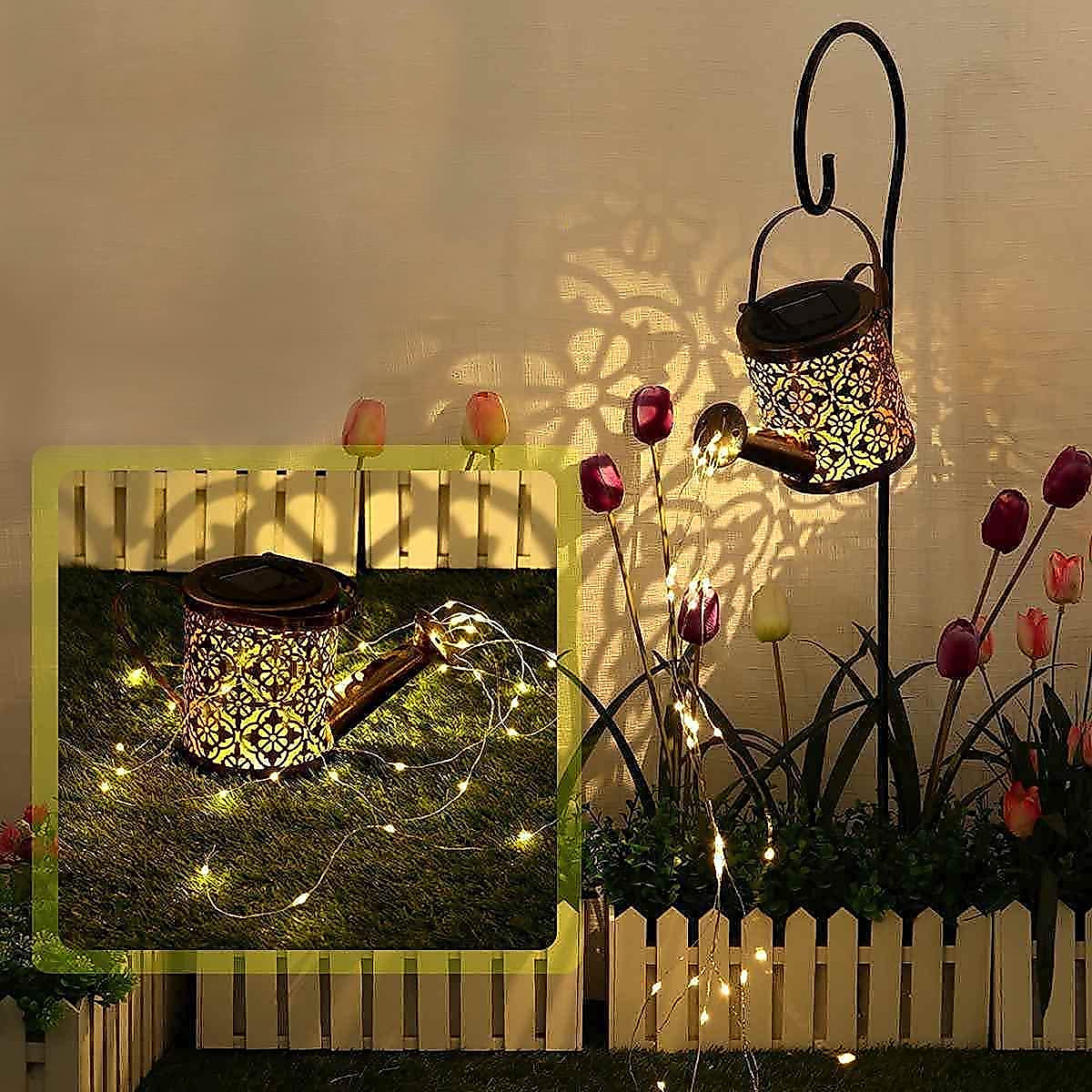 Outdoor Solar Lights Garden Decor - Meteor Light Outdoor Garden Decoration Lights Solar Powered Patio Decor Waterproof Pathway Landscape Lights Art Watering Pot Star Shower Solar Lights