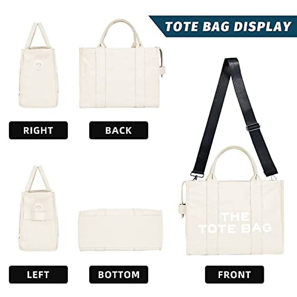 Dezesas The Tote Bag for Women, Canvas Tote Bag Beige with Zipper, Sturdy Wear-Resistant Women's Tote Handbags, Tote Purse Crossbody Bags for Women, Tote Bag for Work, School, Travel