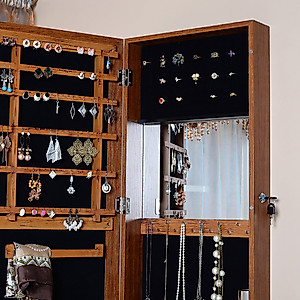 Brefhome Jewelry Armoir, Brown Wood Full Length Mirror Jewelry Cabinet with Storage, Necklace Organizer, Hanging Jewelry Holder Organizer Box