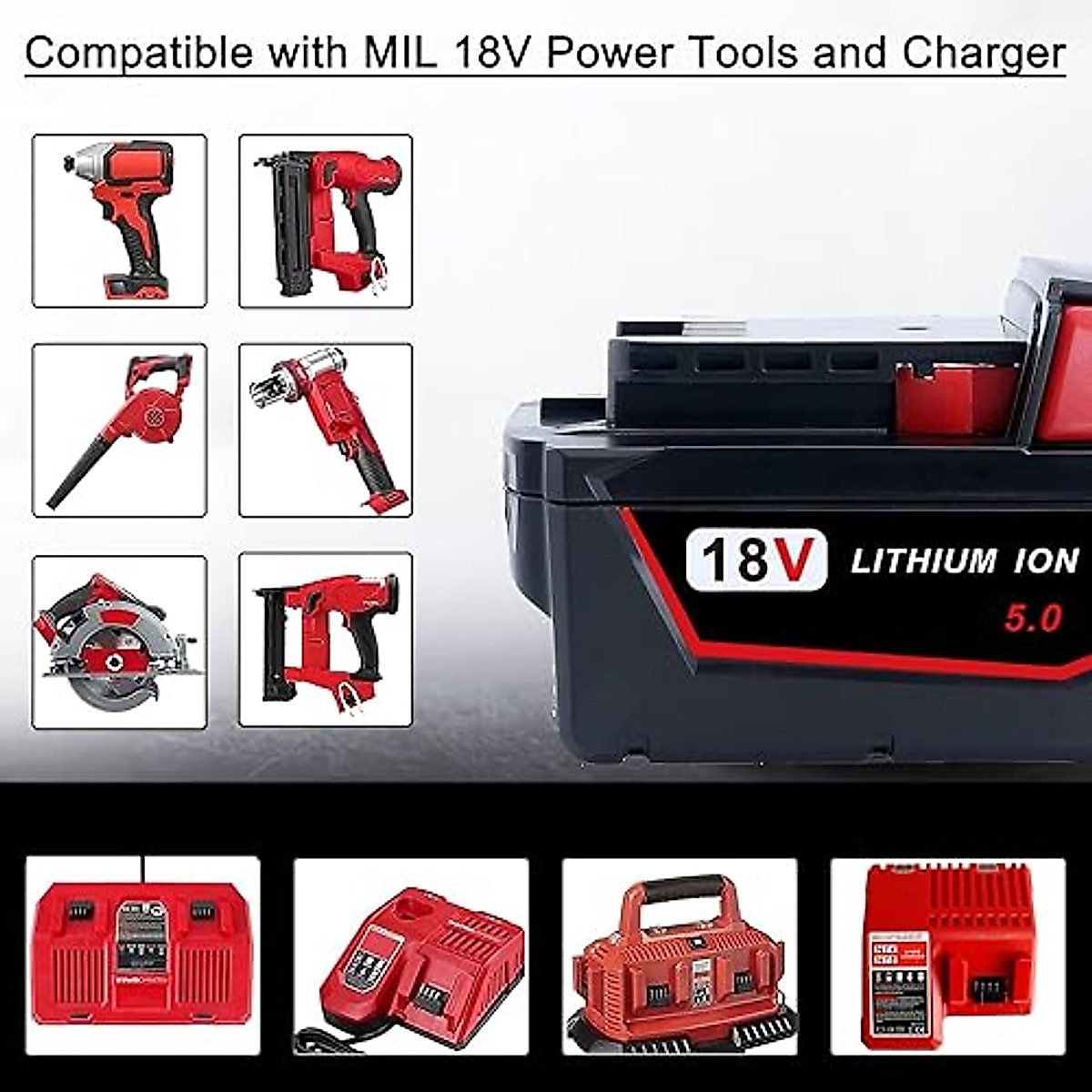 Chgdkjy 2PACKS M18 Battery and Charger Starter Kit Compatible with Milwaukee 18V Battery 48-11-1850 and Battery Charger 48-59-1812