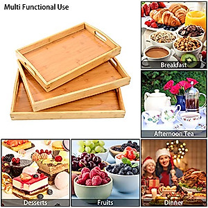 Bamboo 3 Pack Serving Tray Kitchen Food Tray with Handles Serving Platters Tray Great for Dinners Party,Tea Bar, Table Breakfast Snack