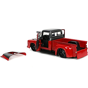 Jada Toys Just Trucks 1:24 1956 Ford F-100 Pickup Truck Red/Dark Gray with Tire Rack