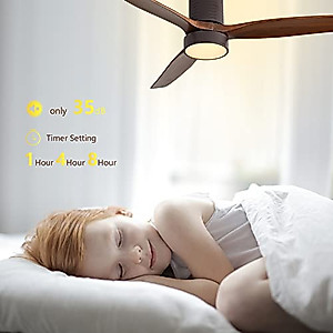 ReLa Mall 52 Inch Low Profile Ceiling Fan, Flush Mount Ceiling Fans with Lights Remote Control,Modern Ceiling Fan with 3 Reversible Solid Wood Silver Blades Noiseless Reversible DC Motor,Brown