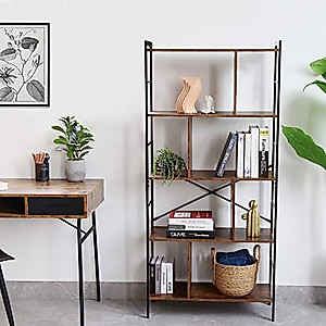 DongRong Bookshelf 5 Tier Bookcase Tall Ladder Book Shelf Organizer Standing Metal Frame Bookshelves for Home Office Living Room Bedroom and Kitchen