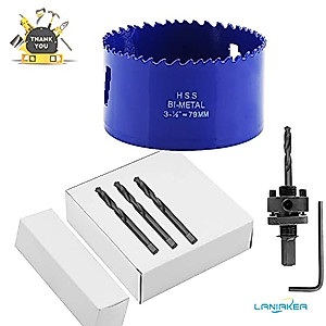 LANIAKEA 3-1/8-Inch Bi-Metal Hole Saw 79MM M42 Annular Hole Cutter HSS Variable Tooth Pitch Holesaw Set with Arbor Blue for Home DIYer