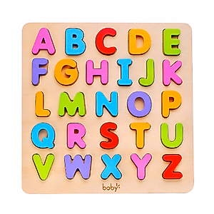 Wooden Alphabet Puzzle Toys, ABC Letter & Number Puzzle for Toddlers 18+ Months Old, Preschool Learning Toys for Kids, Educational Name Puzzle Gift for Boys and Girls (Alphabet Puzzle)