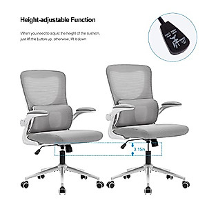 BRTHORY Office Chair Height-Adjustable Ergonomic Desk Chair with Self-Adjustable Lumbar Support, Breathable Mesh Computer Chair High Back Swivel Task Chair with Flip-up Armrests - Grey