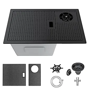 BULUBEE Black Stainless Steel Bar Sink with Glass Rinser, Single Bowl Kitchen Sink, Drop-in or Undermount (23"L x 15"W x 9"D)