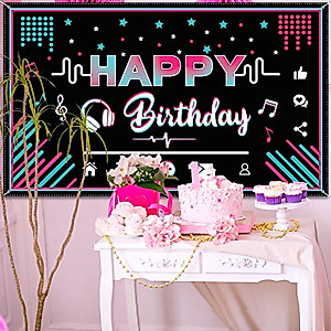 Music Happy Birthday Party Backdrop Musical Social Media Birthday Party Supplies Social Media Photography Background Large Fabric Banner for Teens, 73 x 43 Inches