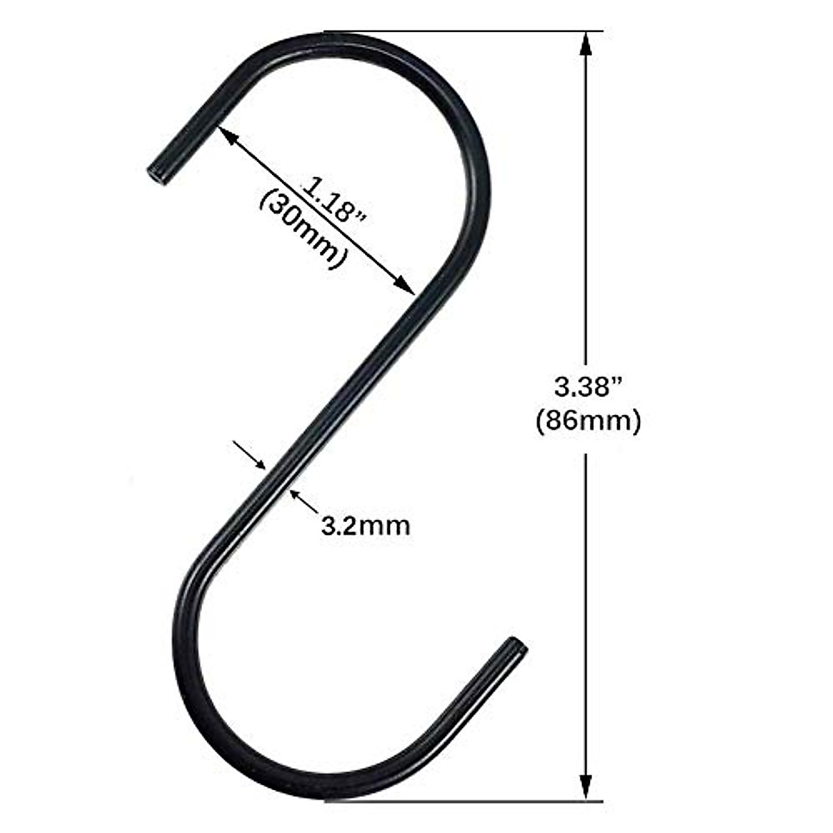 12 Pack Heavy-Duty Black Finish Steel S Shaped Hooks,S Type Hooks,S Hooks Hangers for Kitchen Pot Pan Plants Bags Towels
